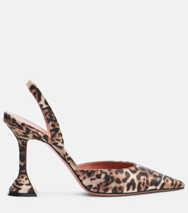 Amina Muaddi Holli 95 Satin Slingback Pumps In Leopard