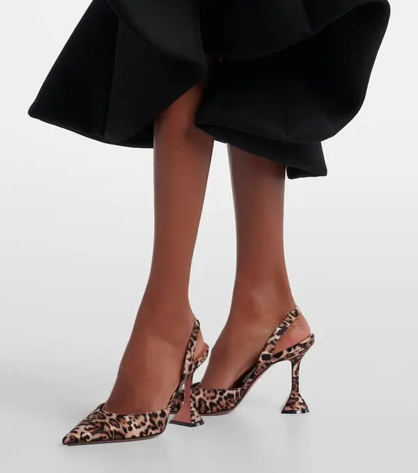 Amina Muaddi Holli 95 Satin Slingback Pumps In Leopard
