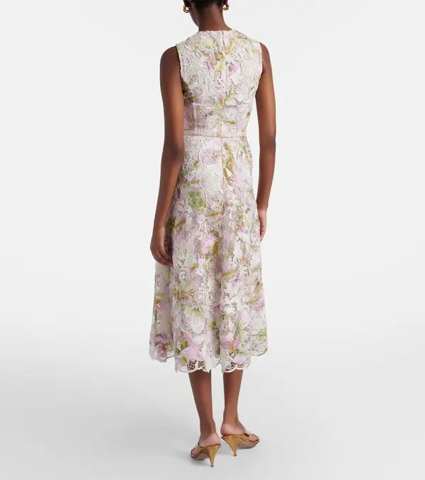 Monique Lhuillier Belted Lace Midi Dress
