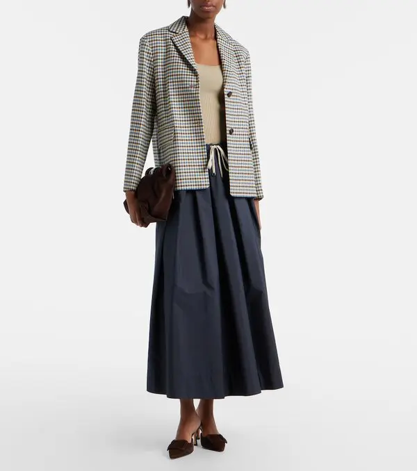 Max Mara Pineta Pleated Cotton Midi Skirt - Blue