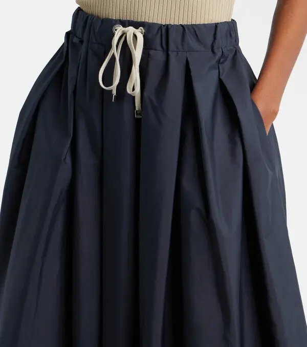 Max Mara Pineta Pleated Cotton Midi Skirt - Blue