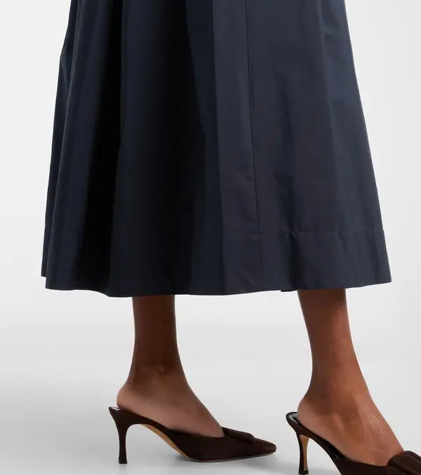Max Mara Pineta Pleated Cotton Midi Skirt - Blue