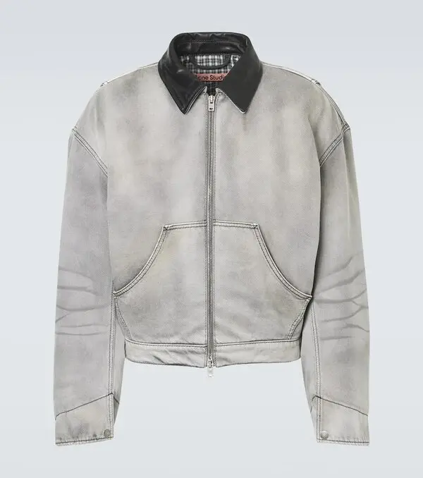 Acne Studios Leather-trimmed Denim Jacket - Grey