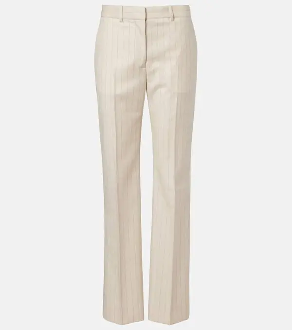 Acne Studios Pinstripe Wool Straight Pants - Beige
