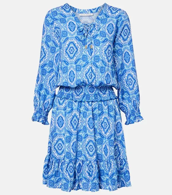 Heidi Klein Mykonos Printed Smocked Minidress - Blue