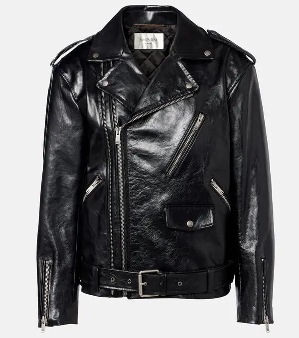 Saint Laurent Padded Leather Biker Jacket - Brown
