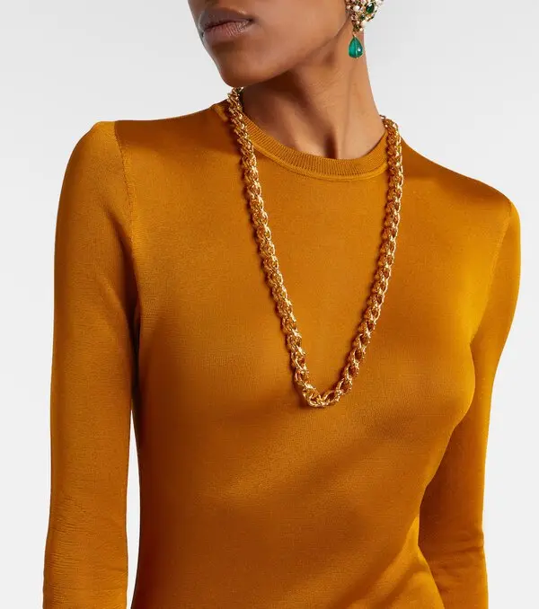 Saint Laurent Knitted Semi-sheer Maxi Dress - Orange