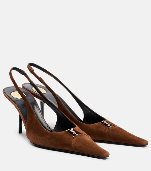 Saint Laurent Babylone Breteuil Suede Slingback Pumps - Brown