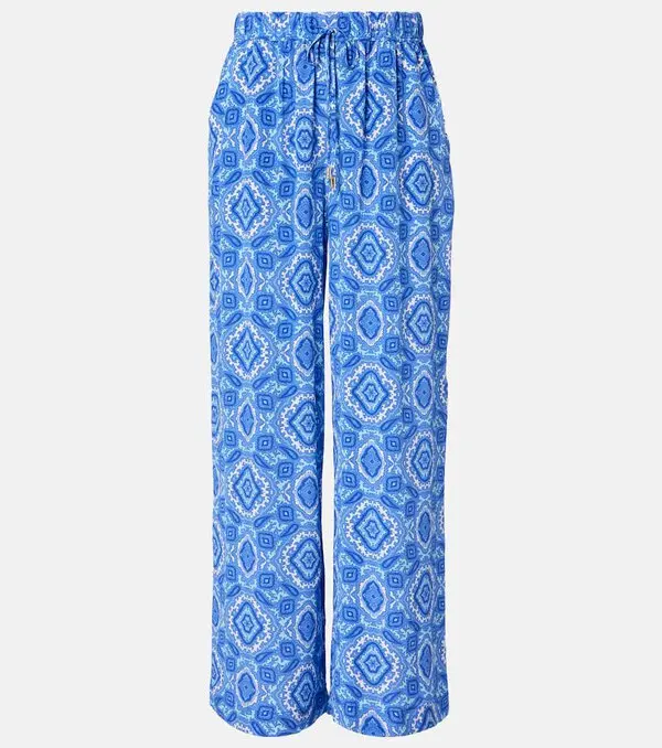 Heidi Klein Mykonos Printed Silk Wide-leg Pants - Blue