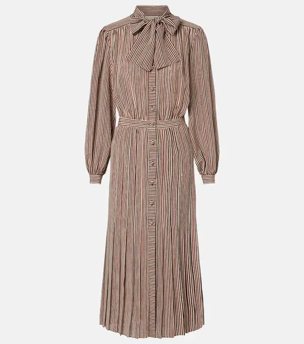 Valentino Garavani Striped Tie-neck Silk Midi Dress - Brown