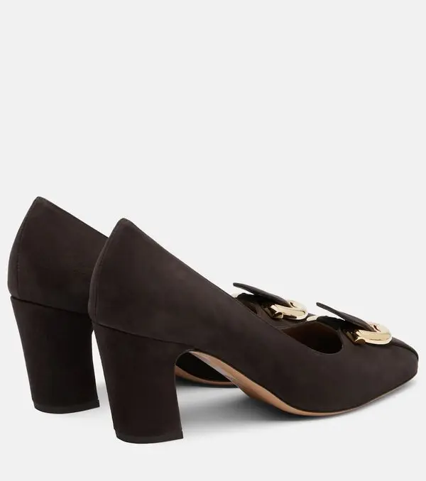 FERRAGAMO Gancini Suede Pumps - Brown