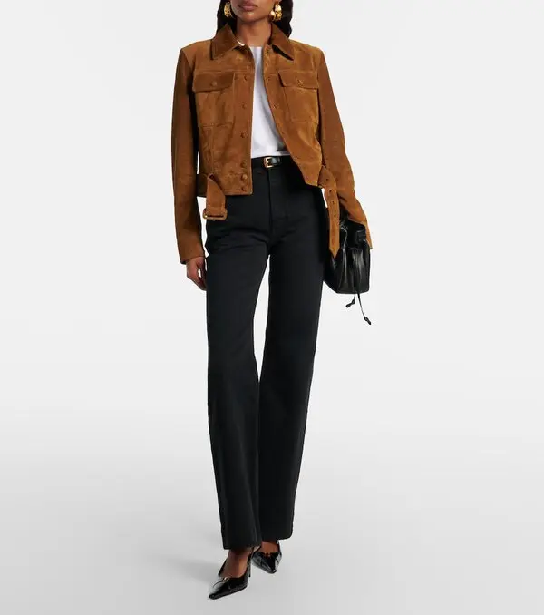 Saint Laurent Belted Cropped Suede Jacket