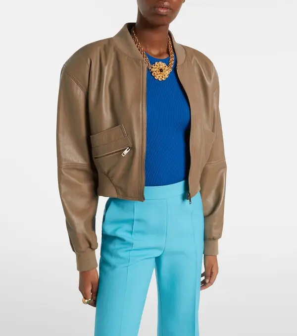 Chloé Cropped Leather Bomber Jacket