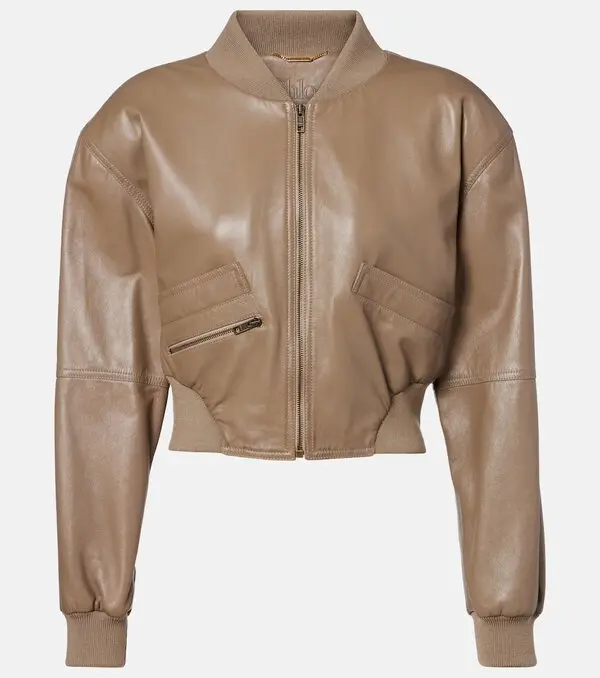 Chloé Cropped Leather Bomber Jacket - Brown