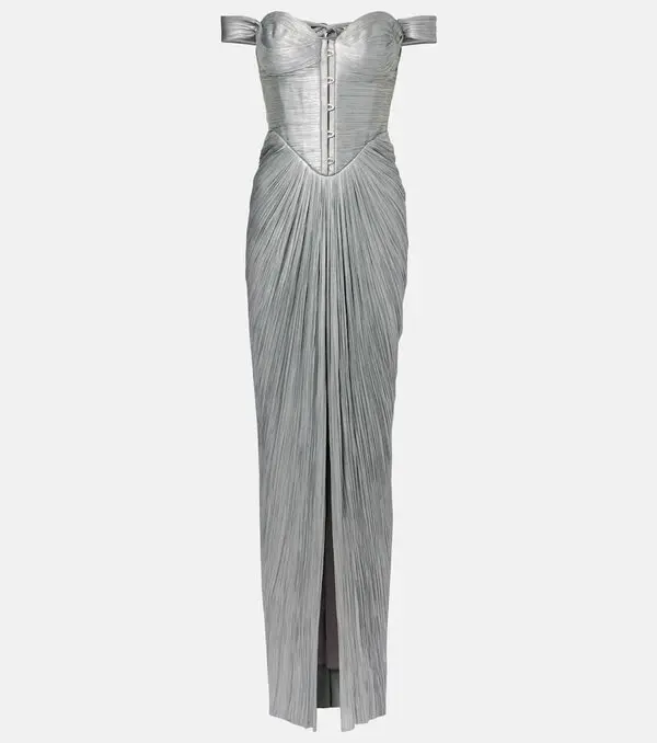 MARIA LUCIA HOHAN Susie Silk Tulle Bustier Gown - Silver