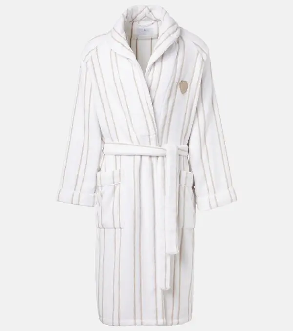 Brunello Cucinelli Logo Striped Cotton Terry Bathrobe - White