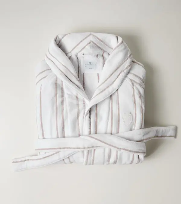 Brunello Cucinelli Logo Striped Cotton Terry Bathrobe