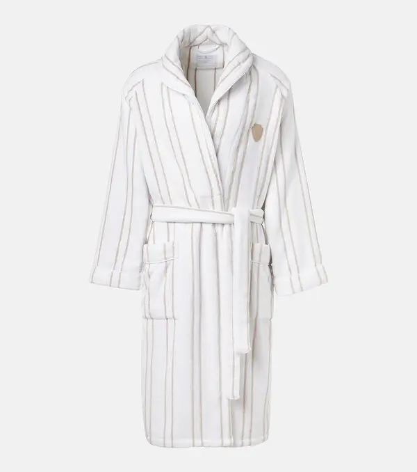 Brunello Cucinelli Logo Striped Cotton Terry Bathrobe - White
