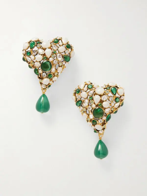 Saint Laurent Bo Coeur Fetiche -tone And Crystal Clip Earrings - Gold