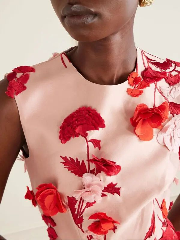 Erdem Appliquéd Chiffon-trimmed Embroidered Mikado Midi Dress
