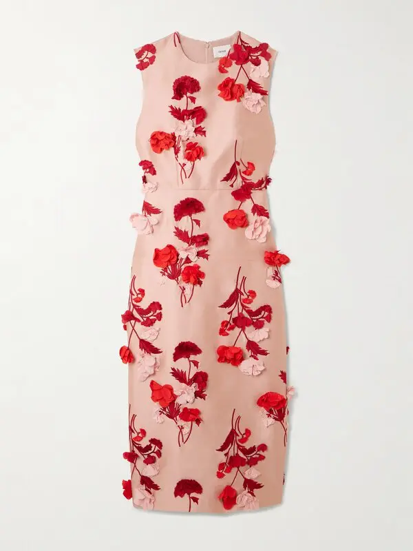 Erdem Appliquéd Chiffon-trimmed Embroidered Mikado Midi Dress - Pink