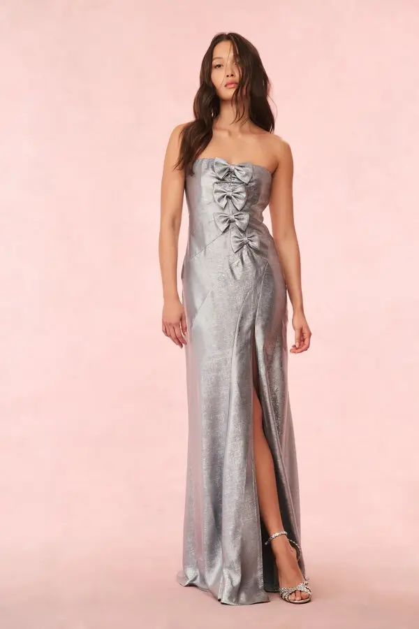 LoveShackFancy Elmina Strapless Metallic Gown - Metallic Baby Blue