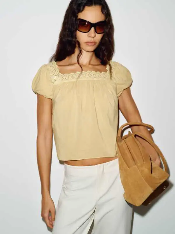REFORMATION Zita Lace Top - Yellow