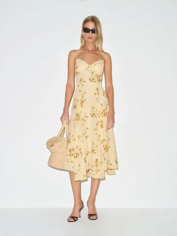 REFORMATION Laia Lace Dress - Yellow