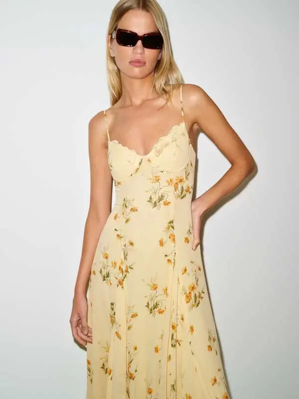REFORMATION Laia Lace Dress - Yellow