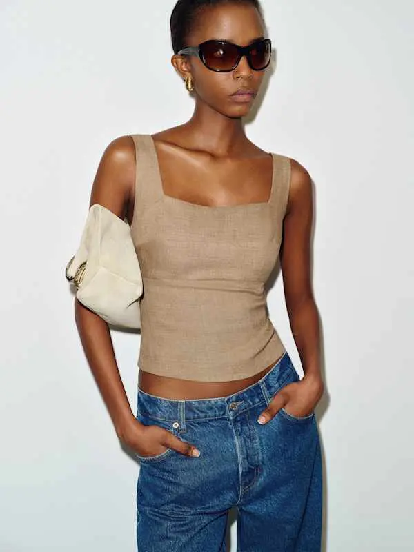 REFORMATION Clarence Linen Top - Natural