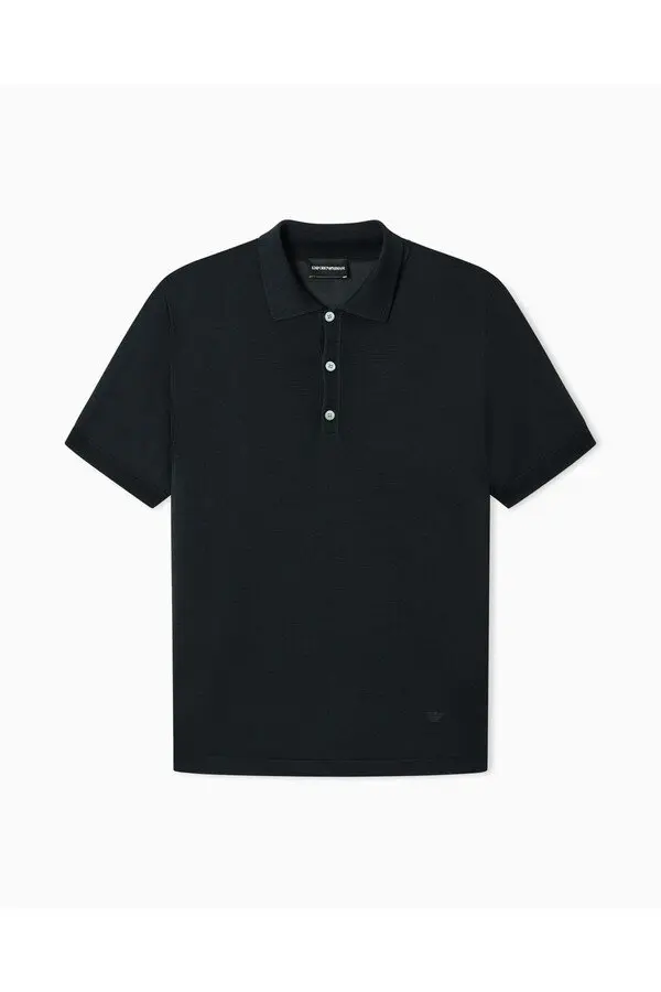 Emporio Armani Stockinette Knit Polo Shirt - Navy