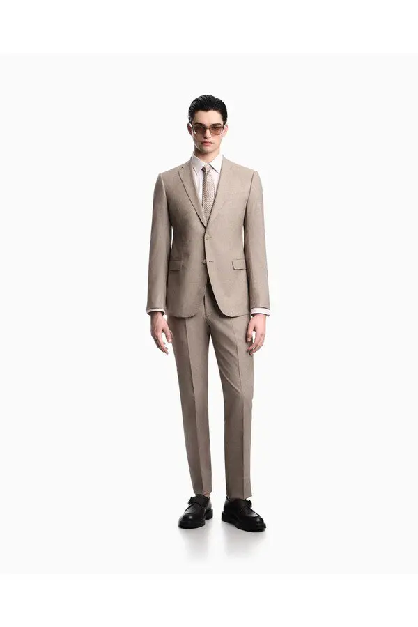 Emporio Armani Single-breasted Suit In Fresh Wool Canvas With Printed Yarn