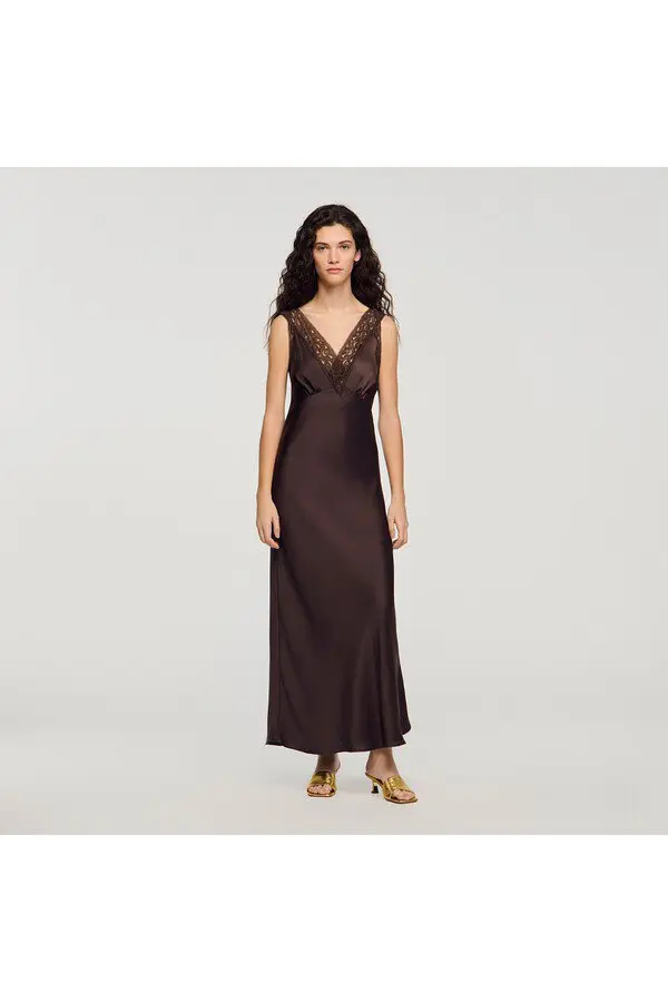 Sandro Lace Collar Maxi Dress - Brown