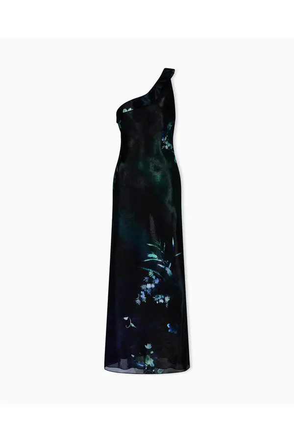 Giorgio Armani Long Dress In Printed Silk Organza - Red