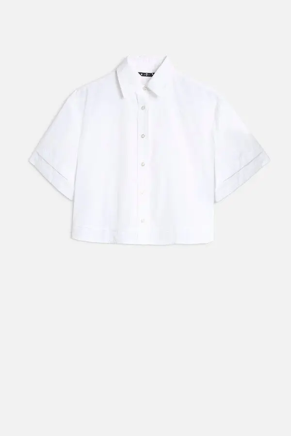 7 For All Mankind Double Short Sleeve Shirt In Poplin Optical - White