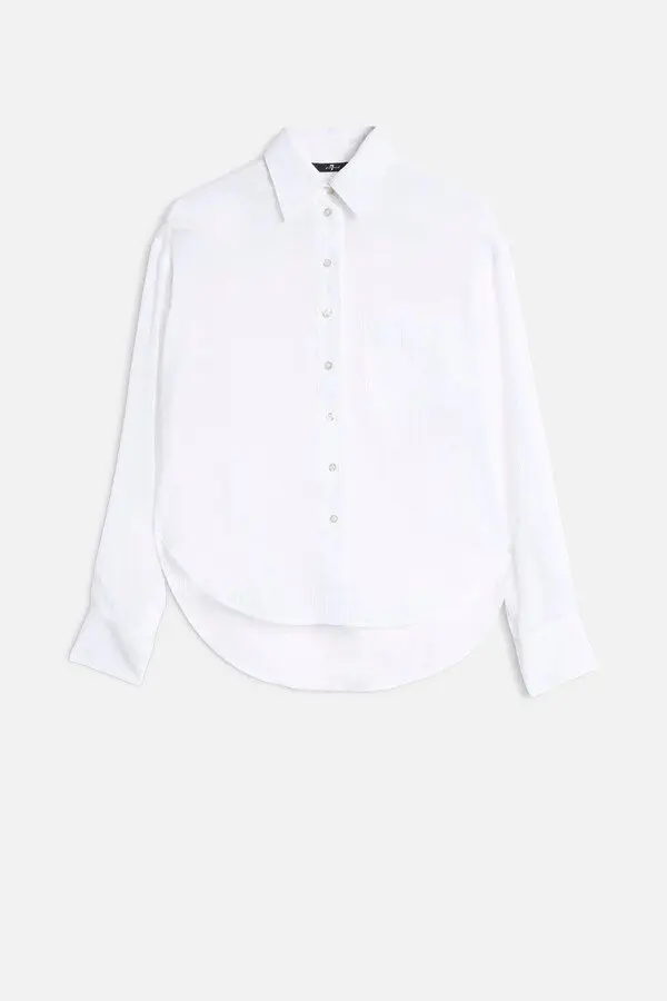 7 For All Mankind Oversize Button Down Shirt In Cotton Voile Optical - White