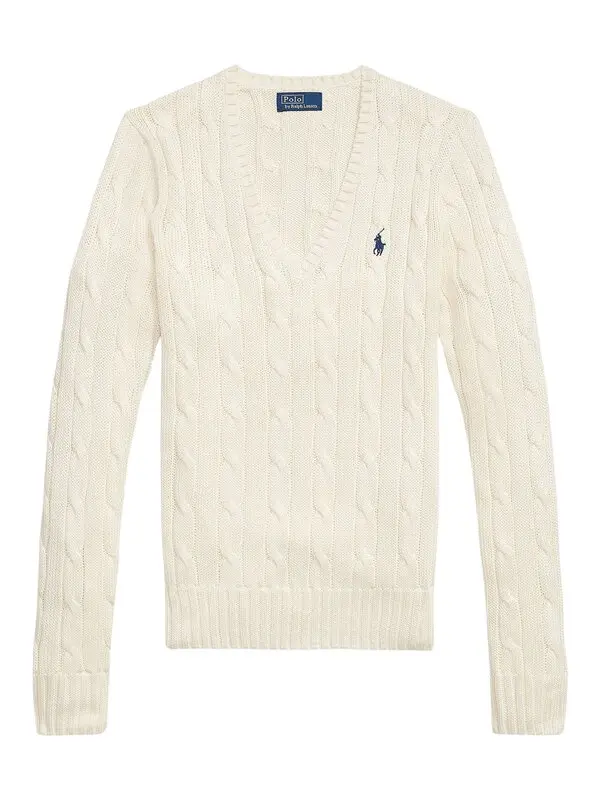 Polo Ralph Lauren Cable Knit Sweater With Logo - Beige