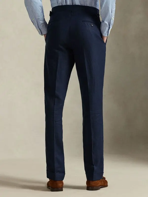 Polo Ralph Lauren Pleated Linen Trousers - Blue