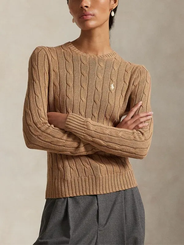 Polo Ralph Lauren Cable Knit Sweater With Logo - Beige