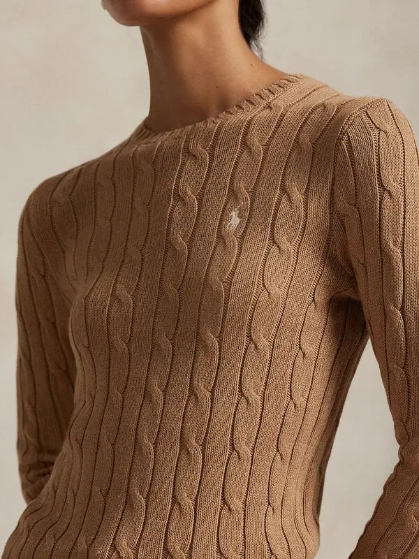 Polo Ralph Lauren Cable Knit Sweater With Logo - Beige