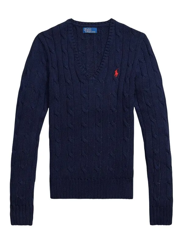 Polo Ralph Lauren Cable Knit Sweater With Logo - Blue