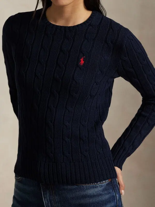 Polo Ralph Lauren Cable Knit Sweater With Logo - Blue