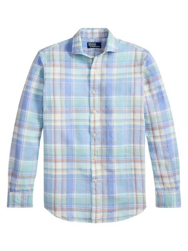 Polo Ralph Lauren Checked Slub Linen Shirt - Sky Blue