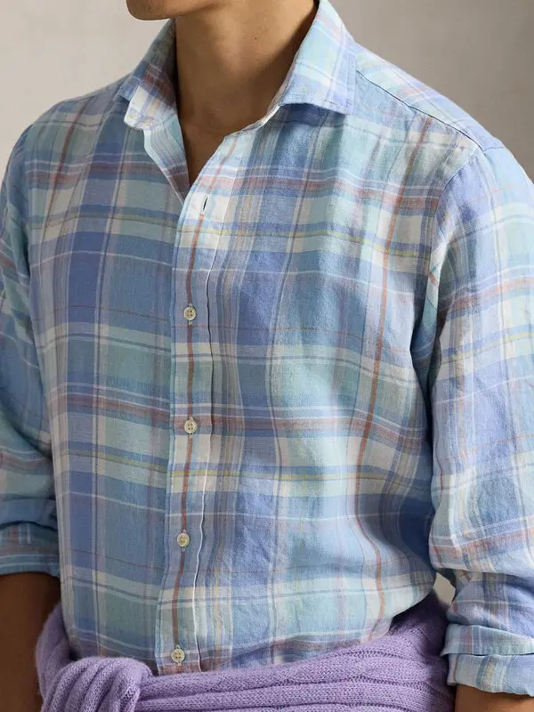 Polo Ralph Lauren Checked Slub Linen Shirt - Sky Blue