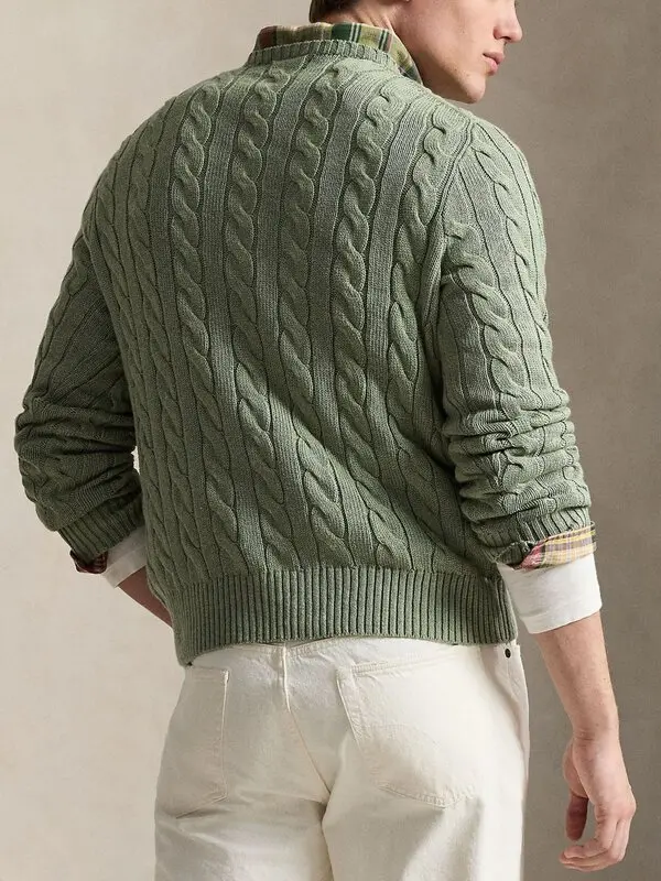 Polo Ralph Lauren Cable Knit Crewneck Sweater With Logo - Green