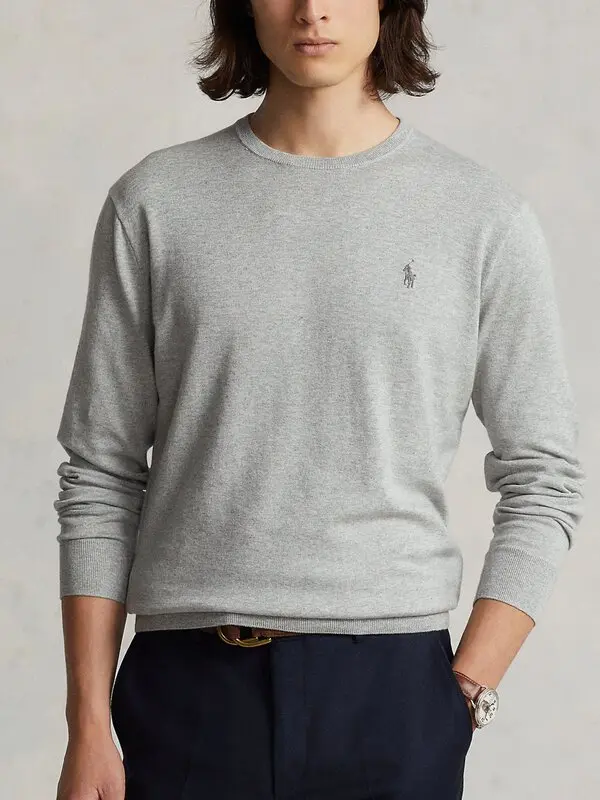 Polo Ralph Lauren Slim Fit Crew Neck Long Sleeve Cotton Pullover - Grey
