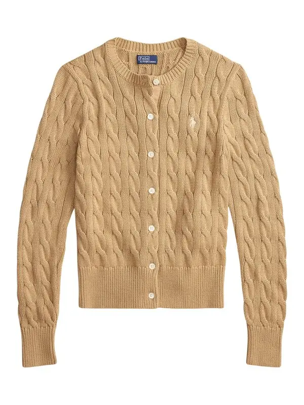 Polo Ralph Lauren Cable Knit Sweater With Logo - Beige