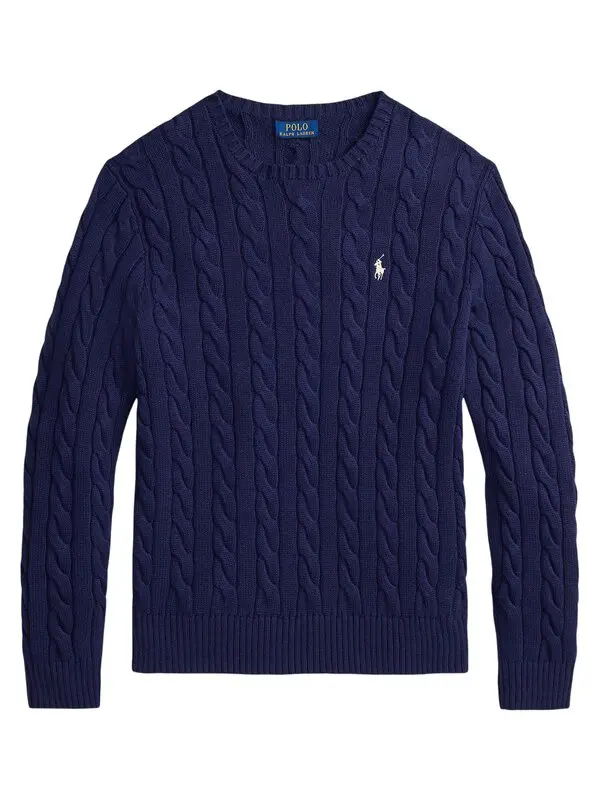 Polo Ralph Lauren Cable Knit Crewneck Sweater With Logo - Brown