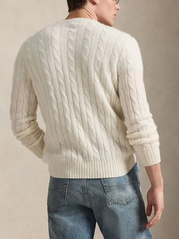 Polo Ralph Lauren Cream Cashmere Cable Knit Crew Neck Sweater - White