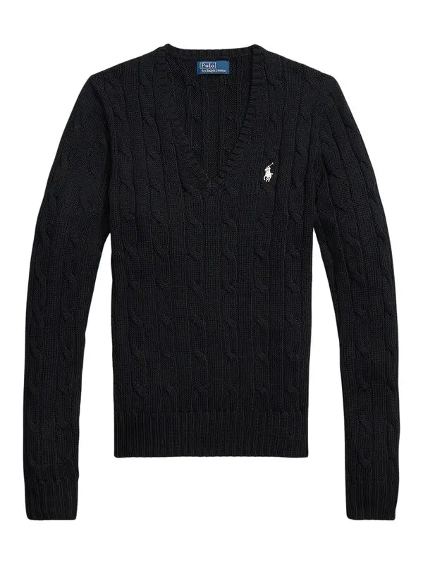 Polo Ralph Lauren Cable Knit Sweater With Logo - Black